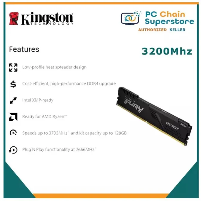 Kingston Fury Beast 8GB DDR4 3200Mhz CL16 DIMM Memory Gaming RAM ( KF432C16BB/8 ) | Lazada PH