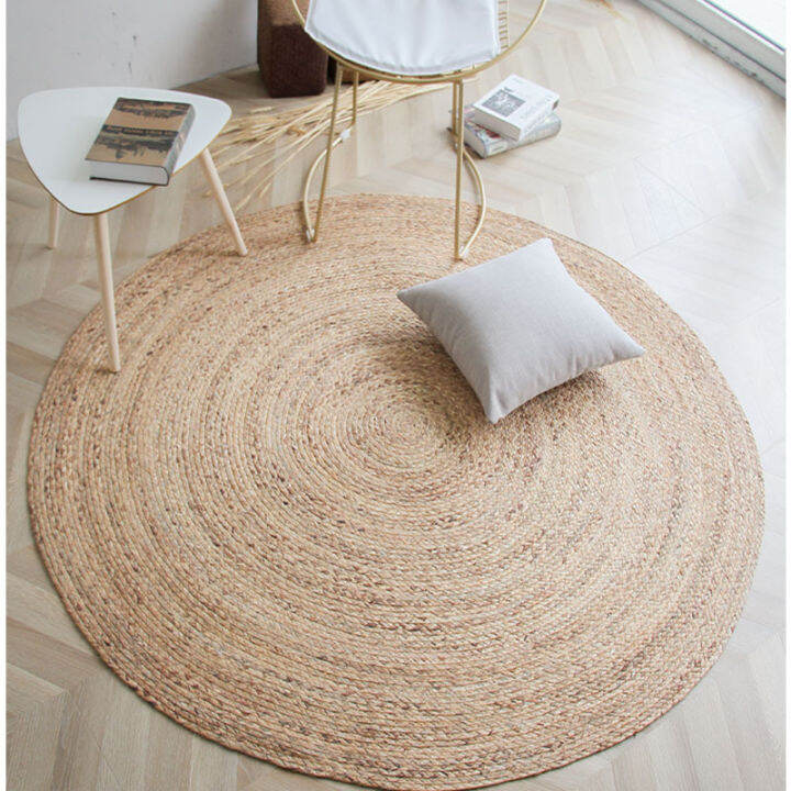 Handmade Rattan Round Cars Straw Rugs For Living Room Bedroom Natural ...