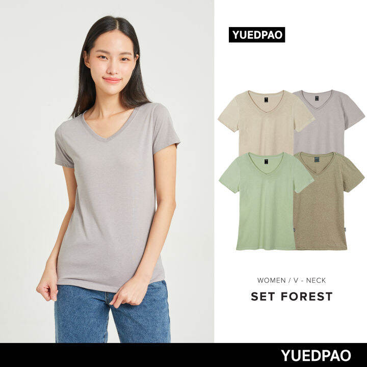 LA: Yuedpao แท้100% ไม่ย้วย ไม่หด ไม่ต้องรีด ผ้านุ่มใส่สบายมาก เสื้อยืดเปล่า เสื้อยืดคอวีผู้หญิง ...