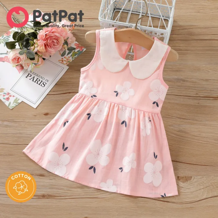 PatPat Baby ผ้าฝ้าย100% เด็กสาวปีเตอร์คอกระทะชุดถังพิมพ์ลายดอกไม้ | Lazada.co.th
