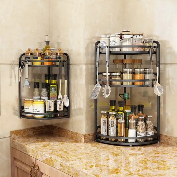Stainless steel kitchen rack wall corner rack seasoning rack triangular ...