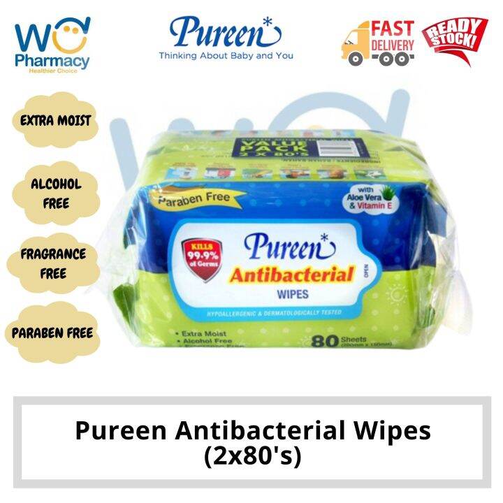 Pureen Antibacterial Wipes (2 x 80's) | Lazada