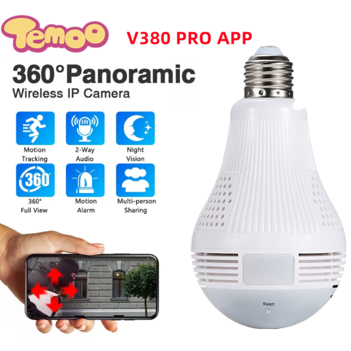 Temoo V380 PRO HD 360° Panoramic Wifi 960P IP Camera Fisheye Light Bulb Video Surveillance With ...