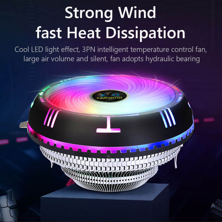 LANSHUO Rainbow RGB CPU Air Cooler with 90mm Silent Fan Aluminium Fins ...