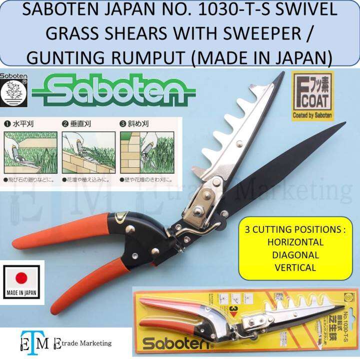 SABOTEN JAPAN NO. 1030-T-S SWIVEL GRASS SHEARS WITH SWEEPER / GUNTING RUMPUT (MADE IN JAPAN ...