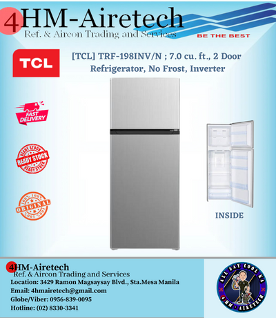 FOURHM [TCL] (TRF-198INV/N) ; 7.0 cu. ft., 2 Door Refrigerator, No Frost, Inverter | Lazada PH