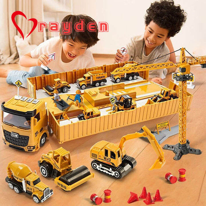 Construction Truck Toys Set, Construction Vehicles Playset Container ...