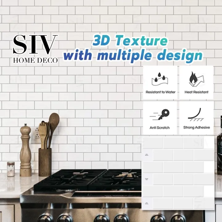 SIV Kitchen Wallpaper 3D Backsplash Subway Tiles Sticker Bathroom ...