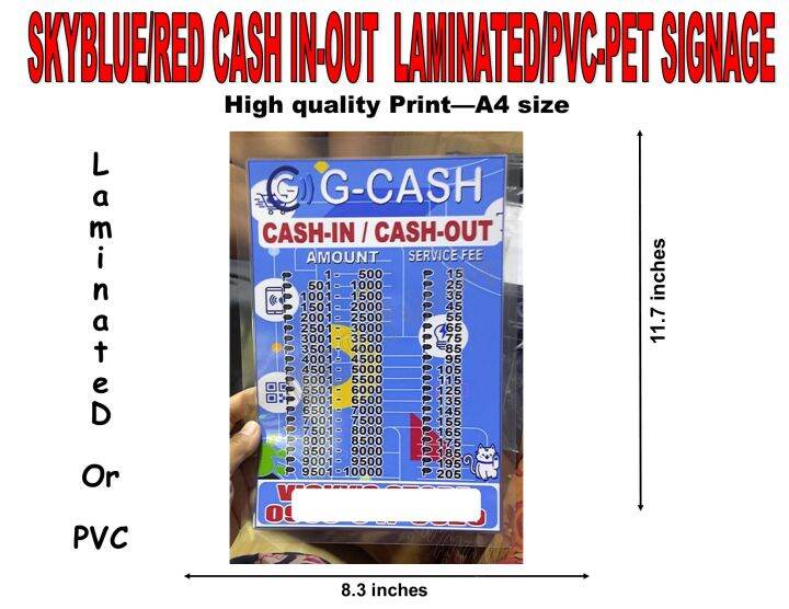 CASH IN SIGNAGE SKYBLUE-RED (LAMINATED/PVC-PET) a4 SIZE | Lazada PH