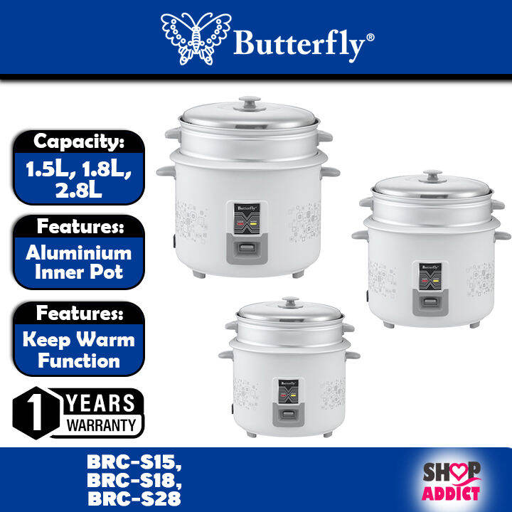 Butterfly Aluminium Inner Pot Rice Cooker with Steamer 1.5L BRC-S15 I 1 ...