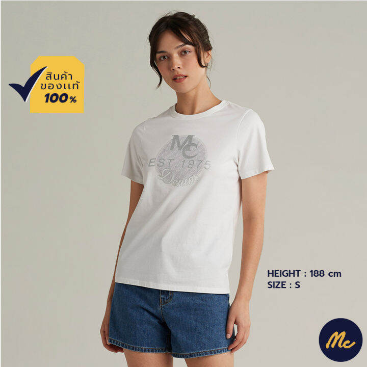 Mc JEANS เสื้อยืดแขนสั้นผู้หญิง สีขาว MTTZ633 | Lazada.co.th