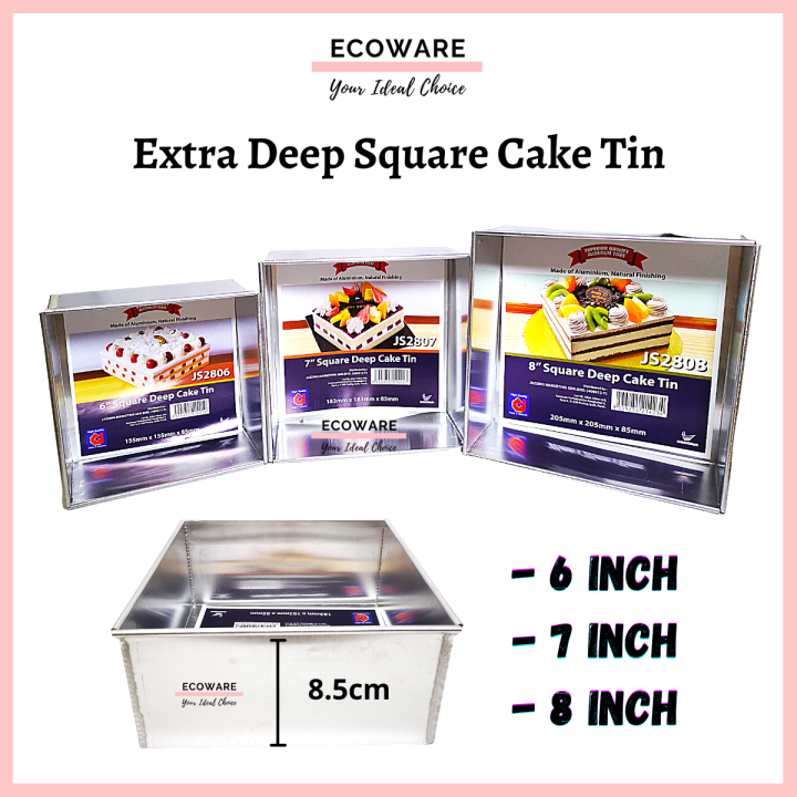Aluminium Extra Deep Square Cake Mould Tin (6/7/8 Inch) / Loyang Kek ...