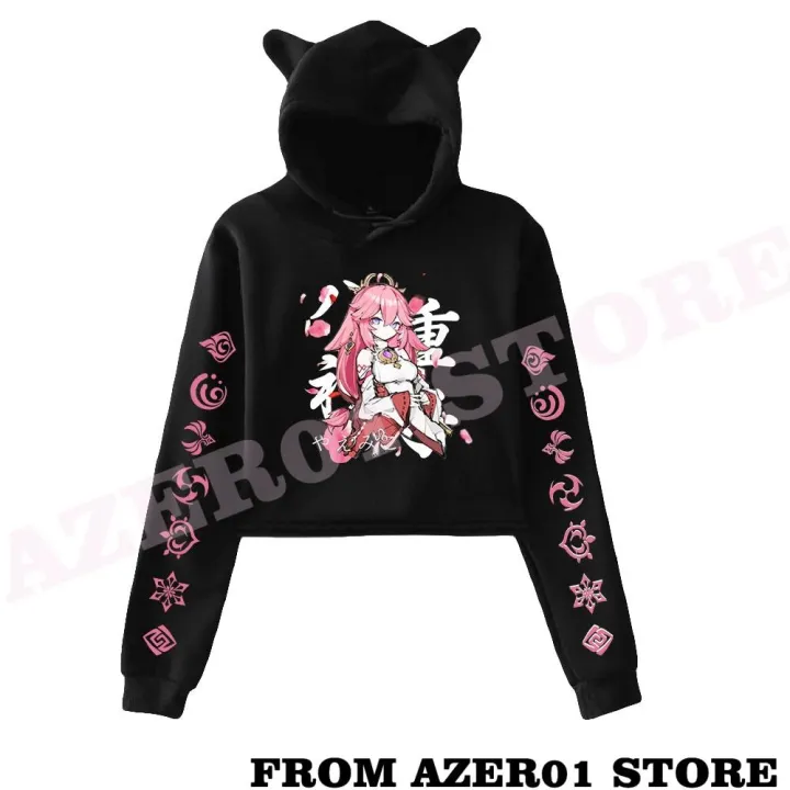 {Hot} Genshin Impact YAE MIKO Yae Sakura Merch Cat Cropped Hoodies ...
