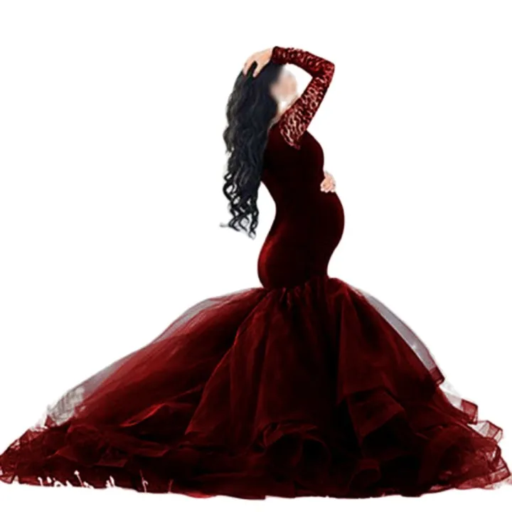 ชุดคลุมท้องลูกไม้ Maxi D Ress หญิงตั้งครรภ์เสื้อผ้าการถ่ายภาพการ ...