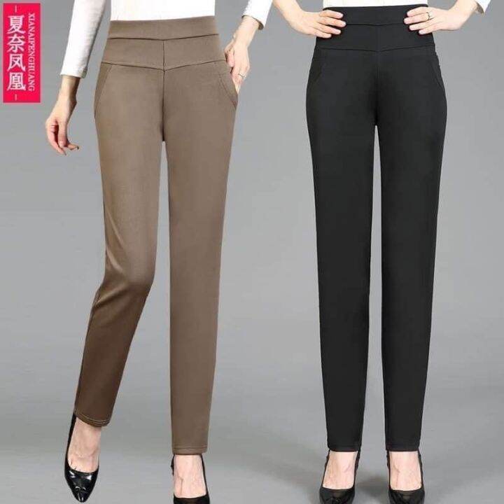 Plus size Elastic Waist Garterize Stretchy Pants Slacks semi skinny ...
