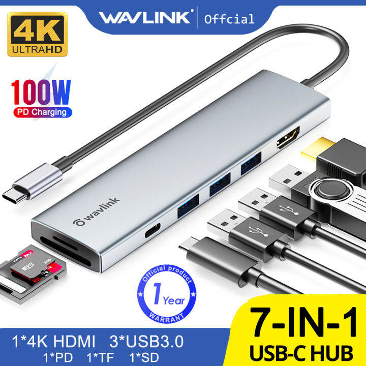 【100w】Wavlink USB C Hub, 7-in-1 Type-C Multiport Adapter with 100W ...