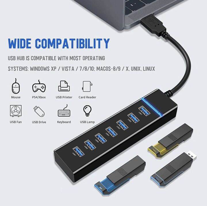7 Ports Hub 7 Ports Hub USB 3.0 High Speed Multiple Adapter Extension Cable PC Laptop High Speed ...