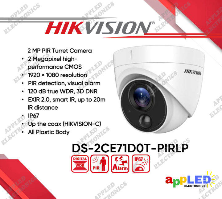 Hikvision DS-2CE71D0T-PIRLP 2MP 1080P Turret Analog Infrared CCTV ...