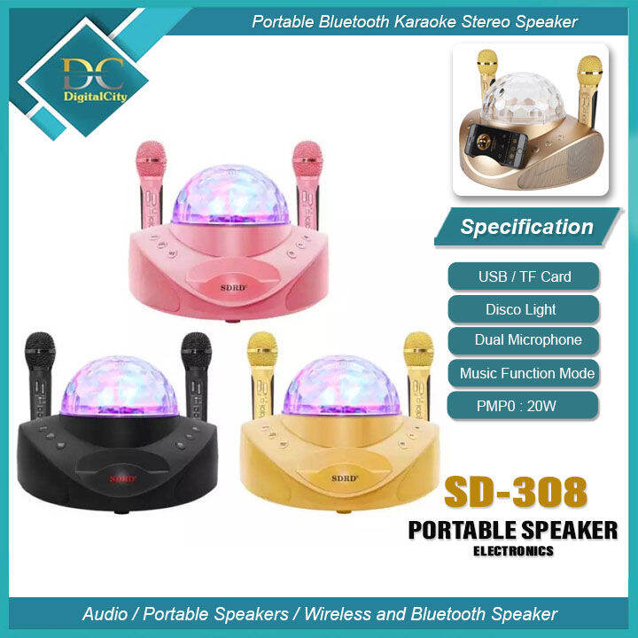DIGITAL SDRD SD-308 Portable Bluetooth Karaoke Stereo Speaker with Dual ...