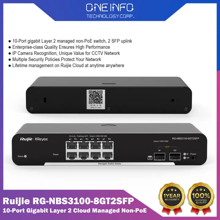 Ruijie RG-NBS3100-8GT2SFP, 10-Port Gigabit Layer 2 Cloud Managed Non ...