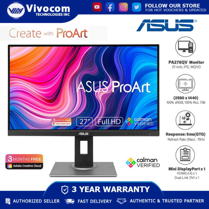 ASUS ProArt Display PA278QV Professional Monitor - 27-inch, IPS, WQHD ...