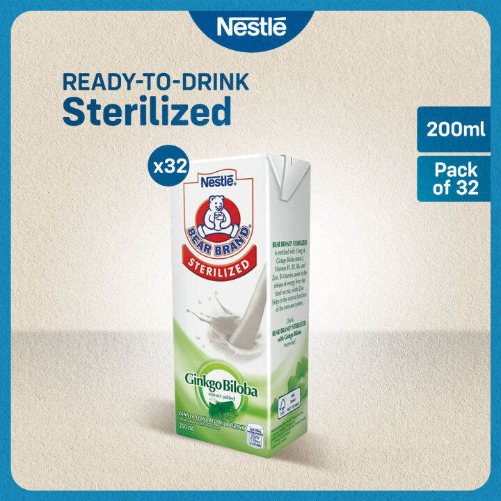 [CASE DEAL] - BEAR BRAND Sterilized UHT Milk with Gingko Biloba 200ml - Pack of 32 | Lazada PH