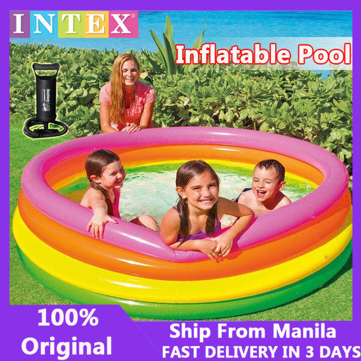 INTEX Inflatable Swimming Pool for Kids 3-Rings Rainbow Pool Outdoor ...