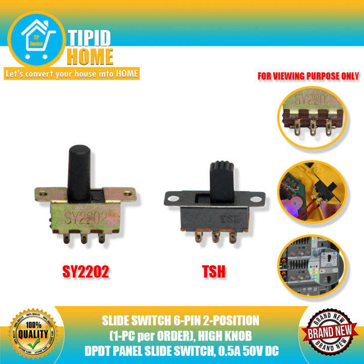 SLIDE SWITCH 6-PIN 2-POSITION (1-PC per ORDER), HIGH KNOB DPDT PANEL ...