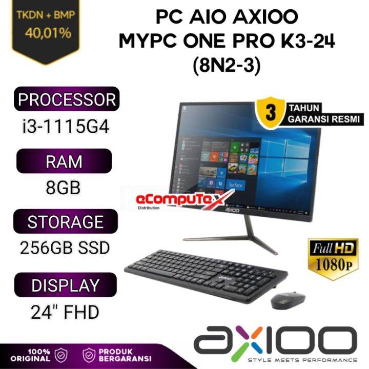 PC AIO AXIOO MYPC ONE PRO K3-24 (8N2-3) K3 (8N2-24) i3-1115G4 RAM 8GB 256GB 24" INCH TKDN ...
