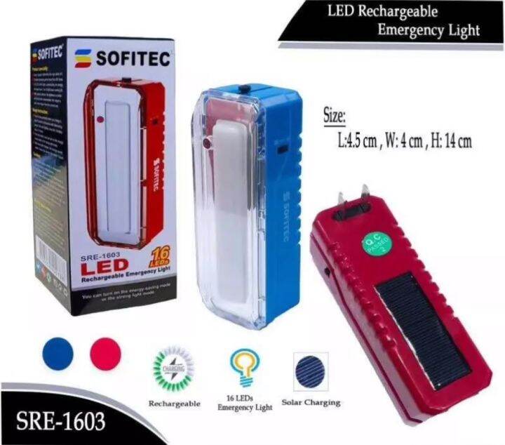 Solar 16 LED Rechargeable Emergency Light （Blue/ Red） Sofitec SRE-1603 ...