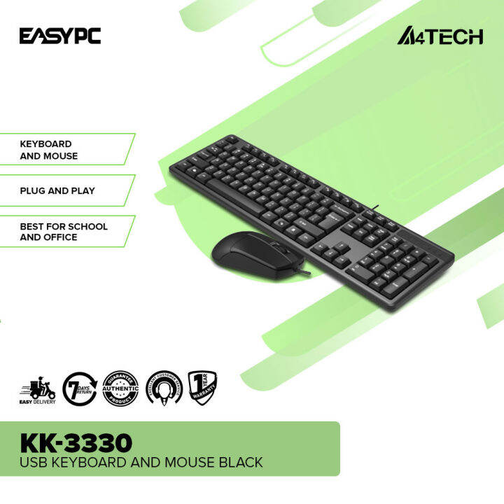 EasyPC | A4Tech kk-3330 Usb Keyboard and Mouse Black Basic Keyboards for Pc Computer Set Combos ...