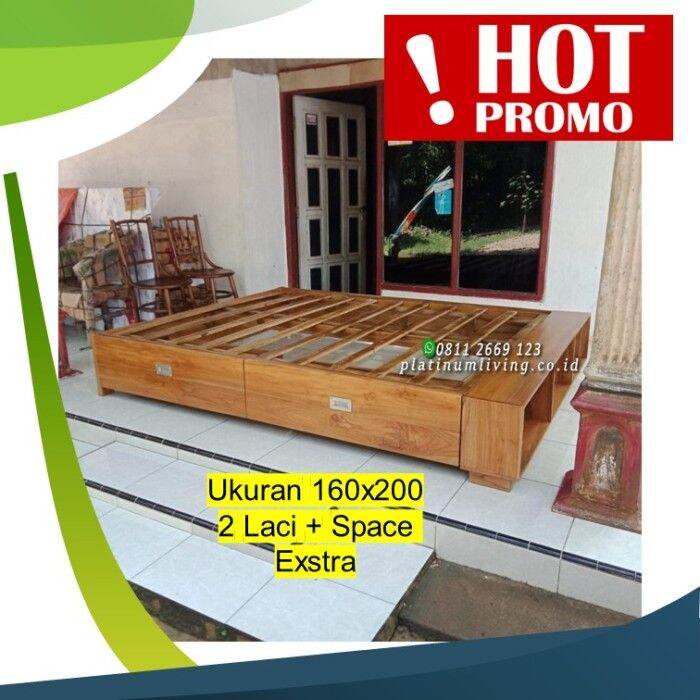 Tempat Tidur Jati Laci 2 Minimalis 90x200, Dipan Jati Minimalis Indonesian Furniture | Lazada ...