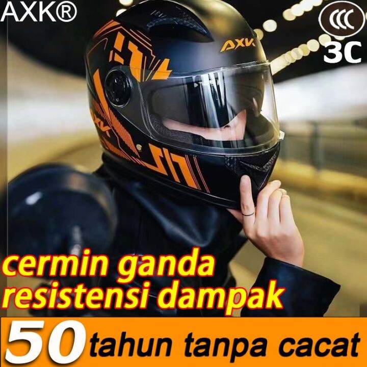 720°resistensi dampak AXK helm full face pria helm helmet visor helm dua lapis anti-kabut dan ...