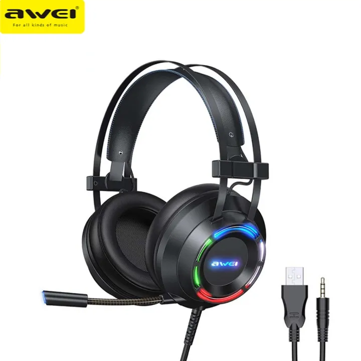 Awei GM-2 Gaming Headphone Surround Sound E-Sports Wired Headphone with Microphone and RGB Light ...