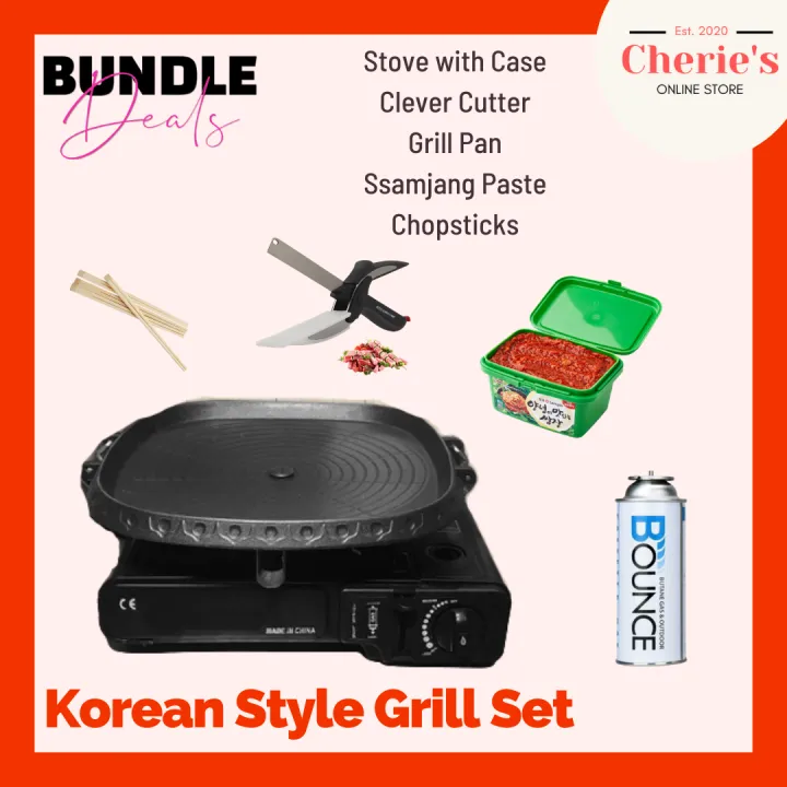 CHERIE Korean Style Grill Set [ Ssamjang Clever Cutter Chopsticks Pan ...