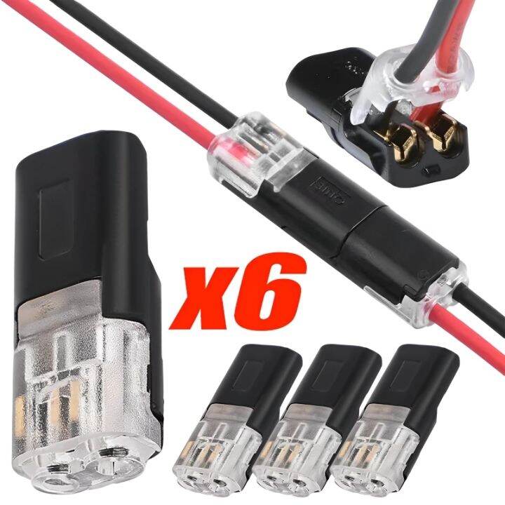 6pcs 2 Pin Wire Cable Plug Connector Solderless Press Terminal Clamp ...