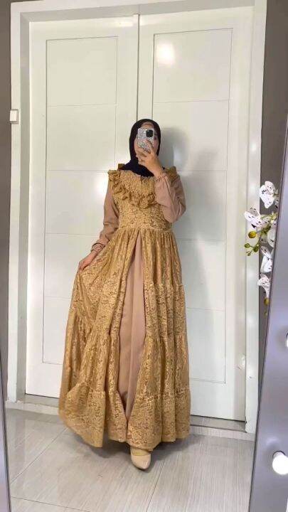 Helena set gamis rompi 2 in/outer pisah/brokat/gamis mewah | Lazada ...