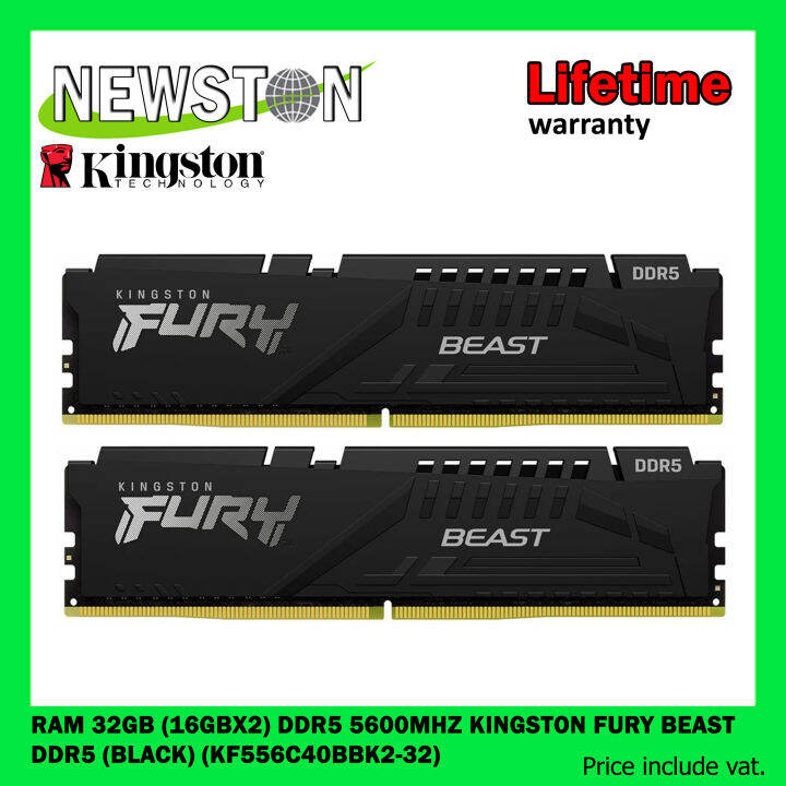 RAM (หน่วยความจำ) 32GB (16GBx2) DDR5 5600MHz KINGSTON FURY BEAST DDR5 (BLACK) (KF556C40BBK2-32 ...