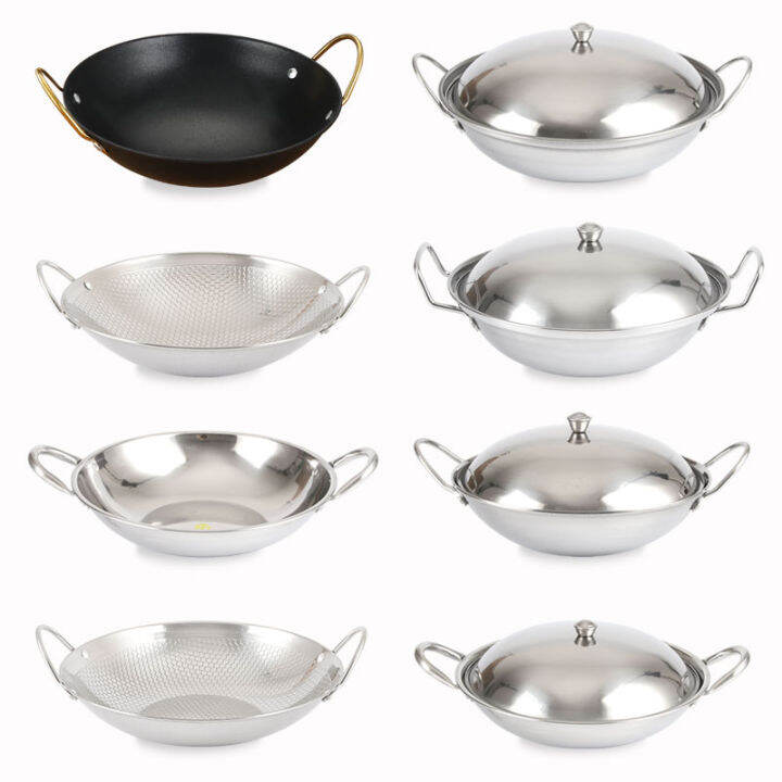 Round flat bottom Stainless steel small wok hot pot thick pot buffet ...