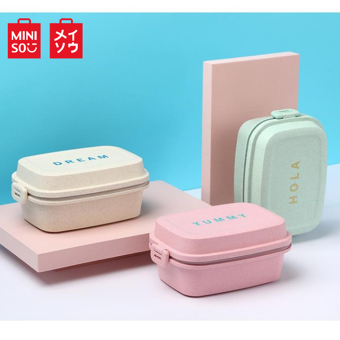 Miniso Wheat Straw Bento Box with Double Clips Double Layer Lunch Boxes ...
