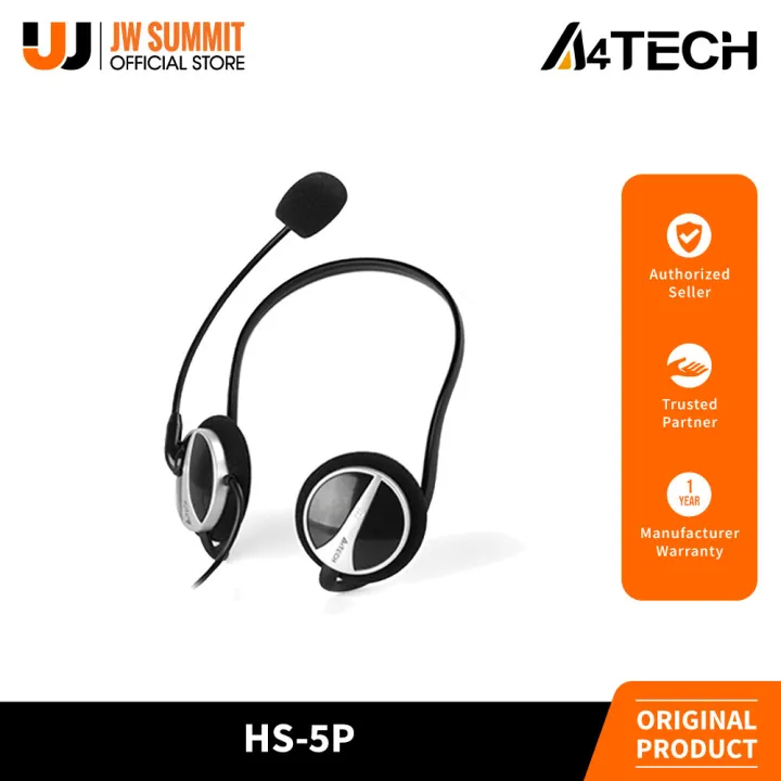 A4Tech HS-5P Noise-cancelling Behind-The-Neck Stereo Sound Tangle-free Cable Wired On Ear 3.5mm ...