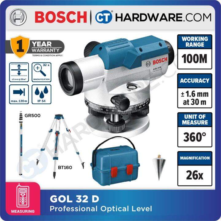 BOSCH GOL32D PROFESSIONAL OPTICAL LEVEL (GOL32D) 100MM WITH TRIPOD | Lazada