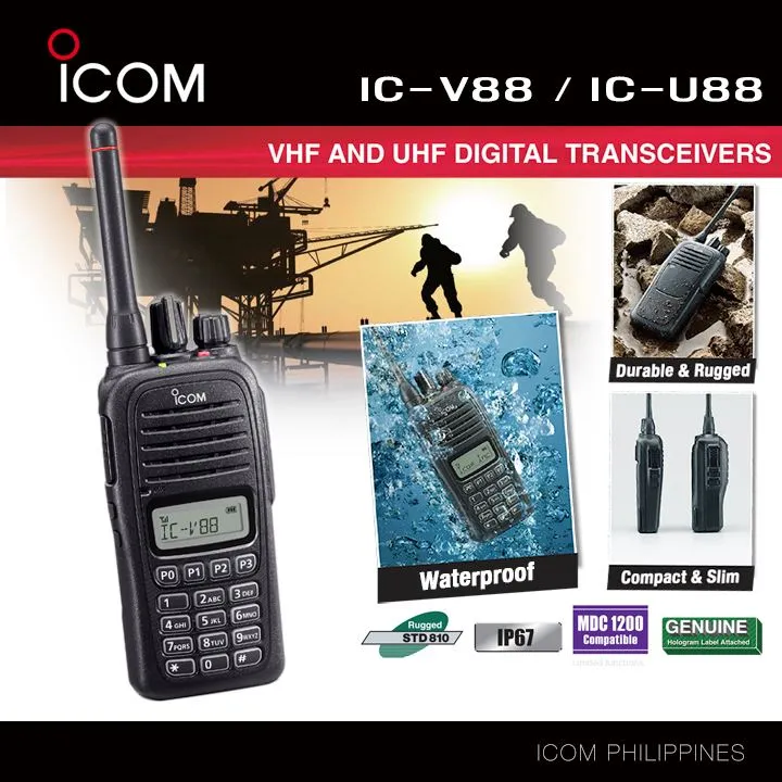 ICOM IC-V88 VHF 5.5 Watts Rugged, Compact, Waterproof Professional Two ...