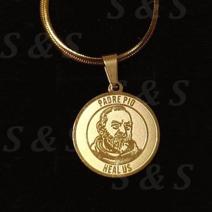 Padre Pio Gold-plated Stainless steel Pendant and Necklace (FREE BOX ...