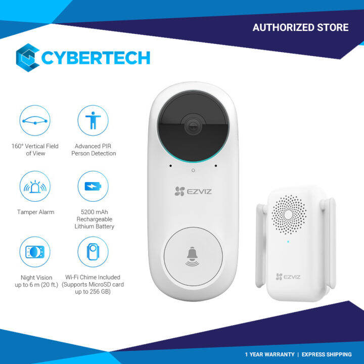 EZVIZ DB2 FHD 1080P DB2 3MP 2K Smart Battery Video Doorbell with AI ...