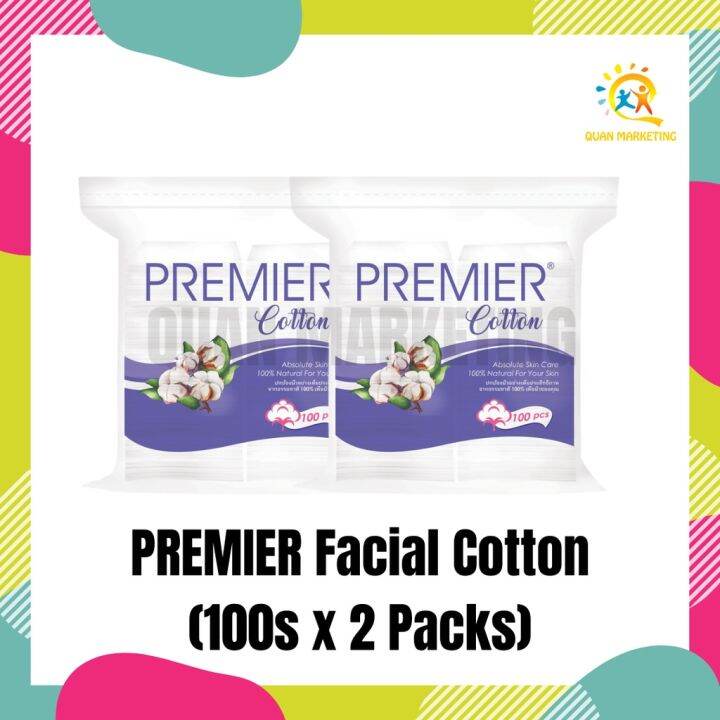 PREMIER Facial Cotton (100s x 2 Packs) / Kapas Muka | Lazada