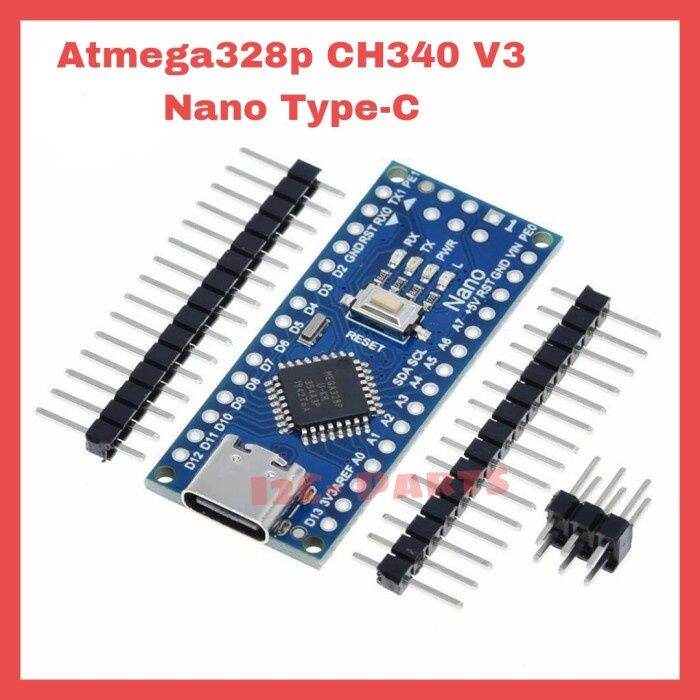 Atmega328P CH340 Type C Nano V3 Compatible Board Solderless Pin I/O ...