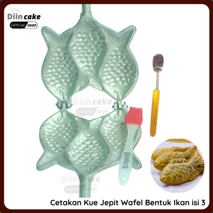 Cetakan Kue Jepit Waffle / Wafel Bentuk Ikan Isi 3 Bonus Sutil Kue Dan ...