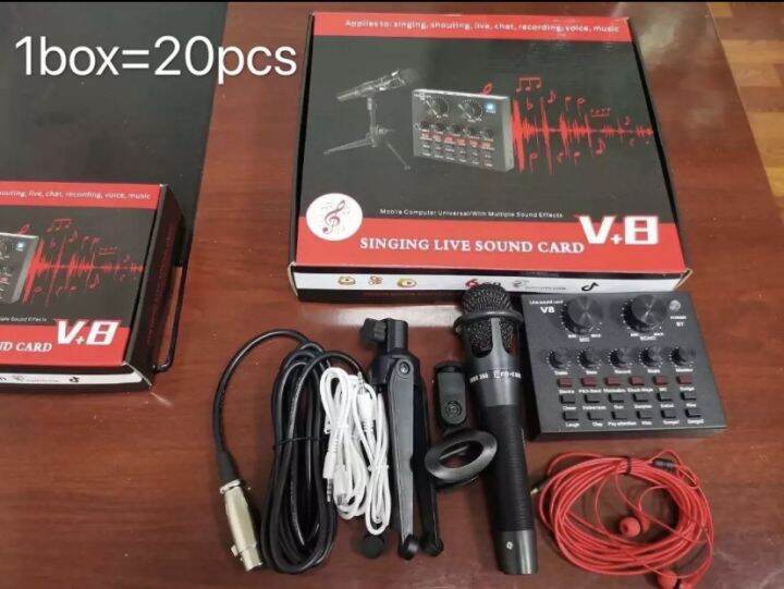V8 Soundcard Set with Condenser Microphone, Stand, Hard Case and Cables ...