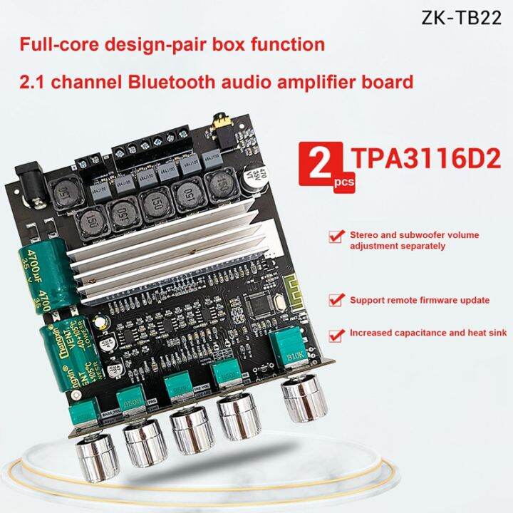 ZK-TB22 2.1 Channel Bluetooth Audio Power Amplifier Board TPA3116D2 50W+50W+100W Tweeter ...